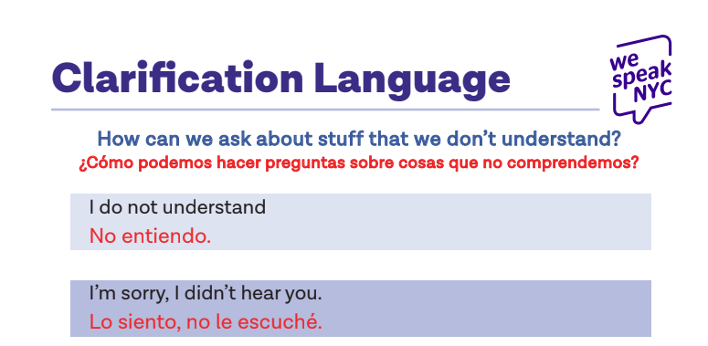 Clarification Language - Spanish - We Speak NYC